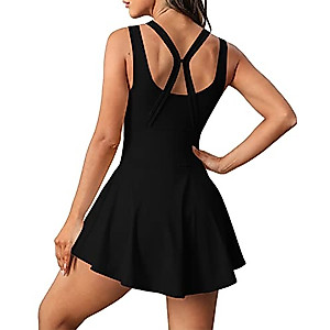 Gyiefcg Womens Sleeveless 2-in-1 Athletic Tennis Golf Dress Underneath Workout Active Dresses with Built-in Shorts Black