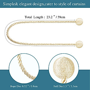 Hangtty 4 Pack Curtain Tiebacks Elegant Decorative Curtain Tie Backs Rope Curtain Holders for Drapes Window Treatment Holdbacks for Drapes or Curtains, Beige