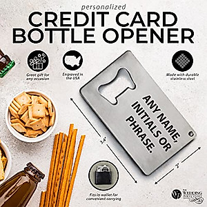 Personalized Wallet Size Stainless Steel Credit Card Bottle Opener - Custom Groomsmen Man Card - Engraved and Monogrammed with Your Customized Text (Any Text Stainless)
