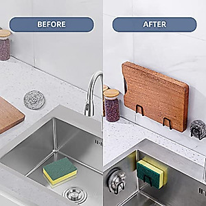 2Pcs EIXENCOSI Sponge Holders for Kitchen Sink,Strong Adhesive Sink Sponge Holder - SUS304 Stainless Steel Waterproof Sponge Holder Sink Caddy - Black