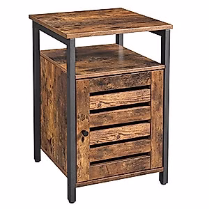 VASAGLE Nightstand, End Table with Open Shelf, Side Table, Inner Adjustable Shelf, Steel Frame, 15.7 x 15.7 x 23.6 Inches, Bedroom, Industrial, Rustic Brown and Black ULET62BX