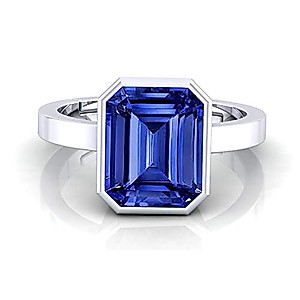LMDPRAJAPATIS Natural Certified 7.50 Carat Original Unheated Untreatet Blue Sapphire (Neelam) 925 Sterling silver Ring Octagon Shape For Men & Women's