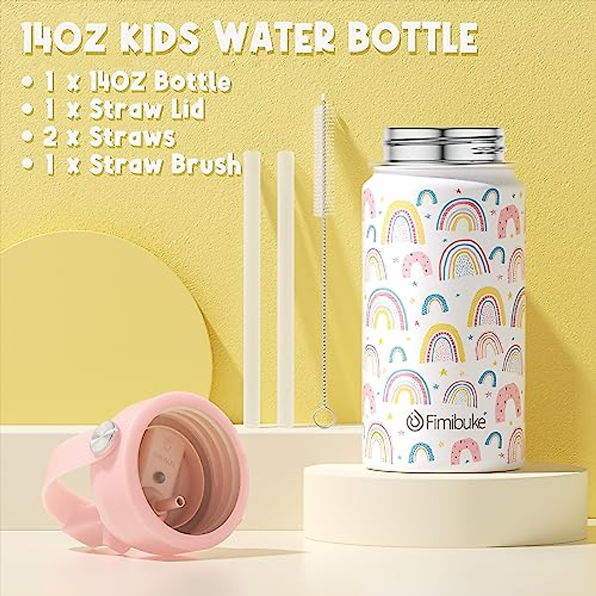 Fimibuke Kids Bento Lunch Box with 4 Compartments, Insulated lunch Bag, Stainless Steel Insulated Water Bottle, Ice Pack & Utensils, Birthday Gifts for Ages 3-12 Back to School Toddler Girls Boys