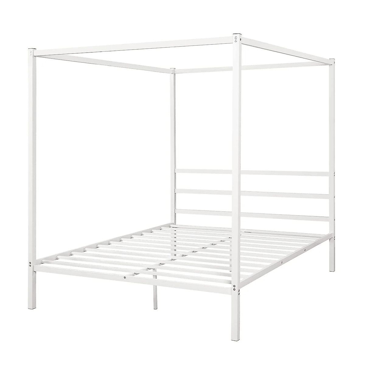 Metal Framed Canopy Platform Bed with Built-in Headboard,No Box Spring Needed, Classic Design, Queen,White