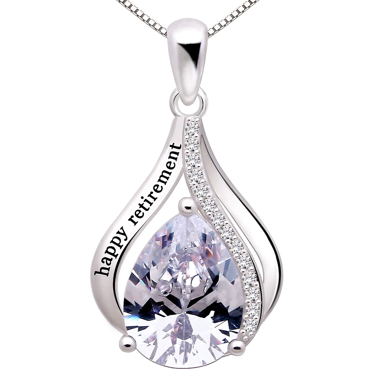 ALOV Jewelry Sterling Silver happy retirement Cubic Zirconia Pendant Necklace