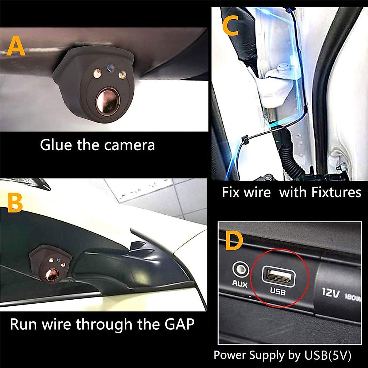Polarlander 5V Car USB Wireless WiFi Blind Spot Front Rear Side View DVR Camera 1280 * 720 WiFi Car Camera for iPhone and Android by APP