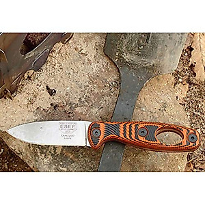 ESEE Xancudo S35V Fixed Blade Knife with Black Sheath, Outdoor Knife with 3D Contoured Handle, Made in USA (Orange/Black G-10 w/Hole)