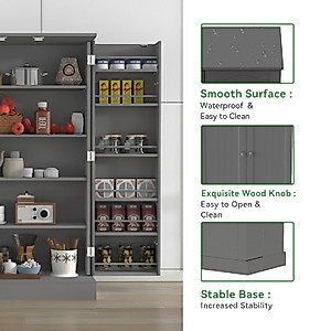 VEKOO 41" Kitchen Pantry Storage Cabinet Food Storage Cabinets with Doors and Adjustable Shelves Freestanding Grey Storage Cabinet for Kitchen, Living Room and Dinning Room