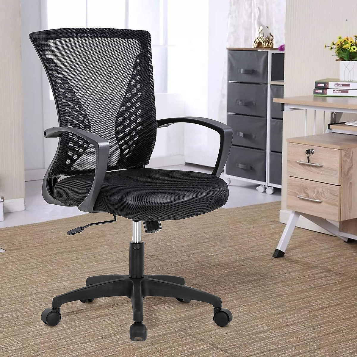 OffiClever Mesh Backrest Wheels Ergonomic Lumbar Support and Fully Adjustable Executive Office Chair, Black