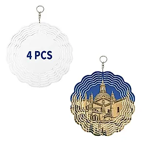 Vesub Sublimation Wind Spinner Chime Blanks 10 Inch Circle White,4 PCS 3D Aluminum Double Sided Metal Wind Spinners Hanging for Cricut Autopress Heat Transfer,for Outdoor Yard Garden
