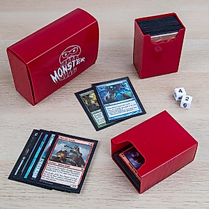Monster Protectors Magnetic Double Deck Box - Red, Holds 150 Gaming TCGs, Self-Locking Closure, Compatible w Standard & Smaller Size Gaming Trading Cards, Removable Construction