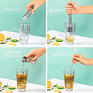 Cocktail Shaker Set, Ohuhu 17-Piece Bartender Kit Bar Tool Set with Acrylic Stand Premium Soda-Lime Glass Drink Shaker with All Bar Accessories for Beginners Home Bar Parties