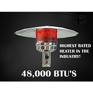 Hiland HLDS01-CB 48,000 BTU Propane Patio Heater w/Wheels and Table, Large, Hammered Silver