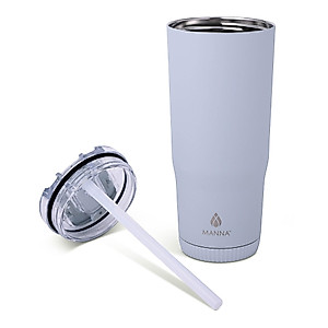 Manna Groove Stainless Steel Insulated Tumbler with Locking Tritan Lid and Flip-up Straw - 30 Oz - Ocean Mist Powder Coat
