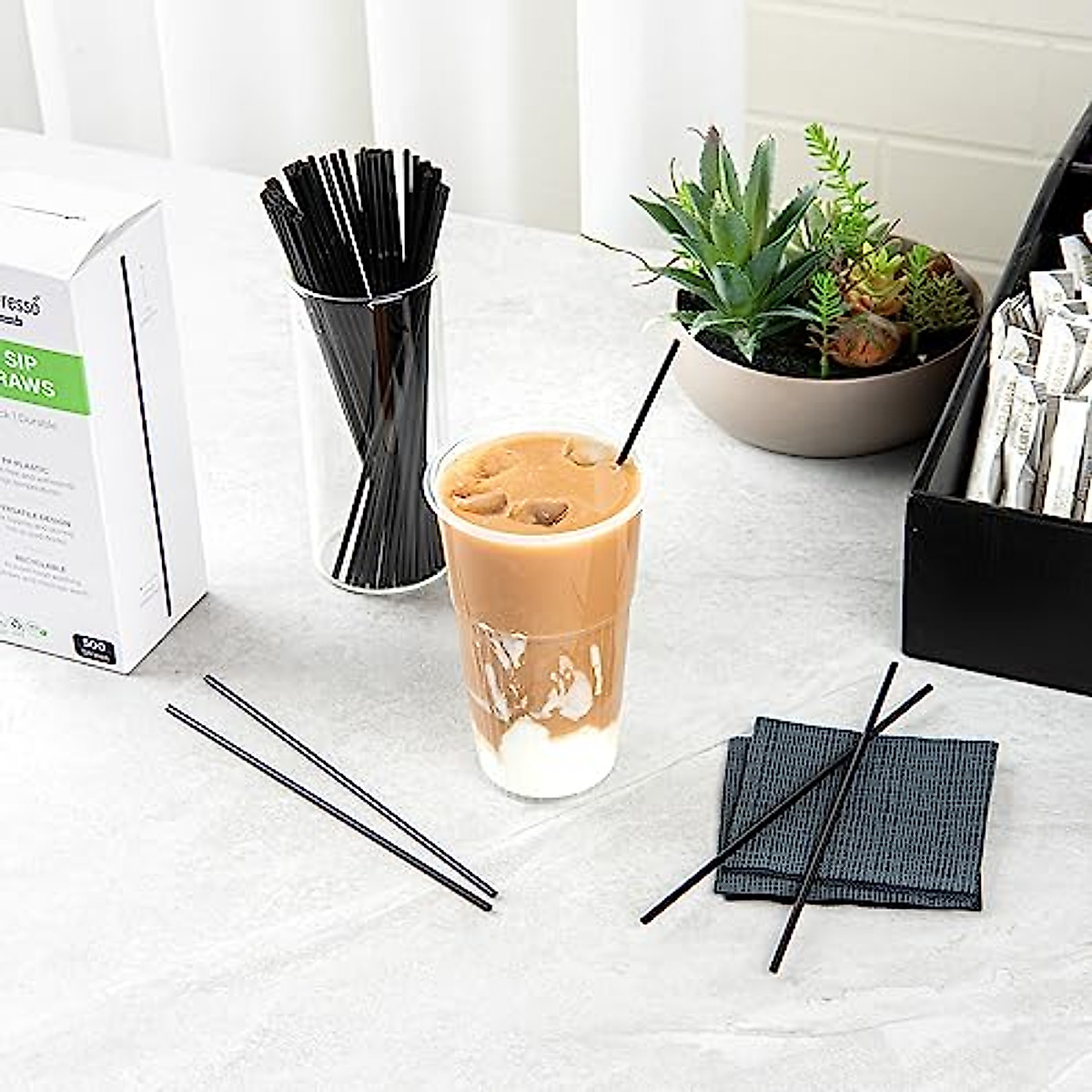 Restaurantware Restpresso 7 Inch Cocktail Stirrers 500 Disposable Coffee Stirring Rods - Premium Odorless Black Plastic Stirrers For Coffee For Hot And Cold Drinks For Bars Or Offices