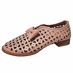 Closed Toe Casual Slip On Sandals for Women Flat,Pointed Toe Breathable Hollow Out Low Chunky Heel Shoes (Pink, 7)