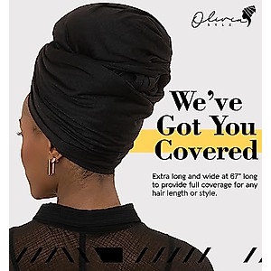 Olivia Sylx - African Head Wraps for Black Women - Jersey Scarfs for Women Headwrap - Hair Scarf for Black Women - Soft & Breathable - Black
