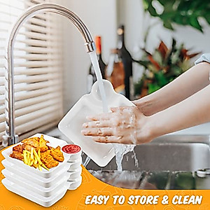 Mumufy 8 Pcs Chip and Dip Serving Set Serving Dishes Plastic Serving Platter Dumpling Plate with Sauce Compartment Japanese Plates Small Dip Tray for Sushi Taco Salsa Snack Food (White)