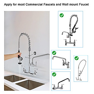 Pre Rinse Spray Valve with Hose KANONEY 45" Flexible Stainless Steel Hose Commercial Sink Dish Sprayer Nozzle Head Replacement Kit for Industrial Restaurant Kitchen Faucets, Black