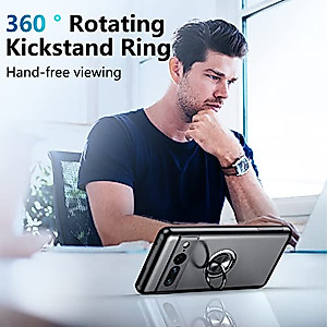 okzilla for Google Pixel 7 Pro Case, with [360 Rotation Ring Bracket Stand] [No Fall-Off Kickstand] [Military Grade Drop Protection] Slim Thin Shockproof Phone Case Cover 6.7 inch - Black