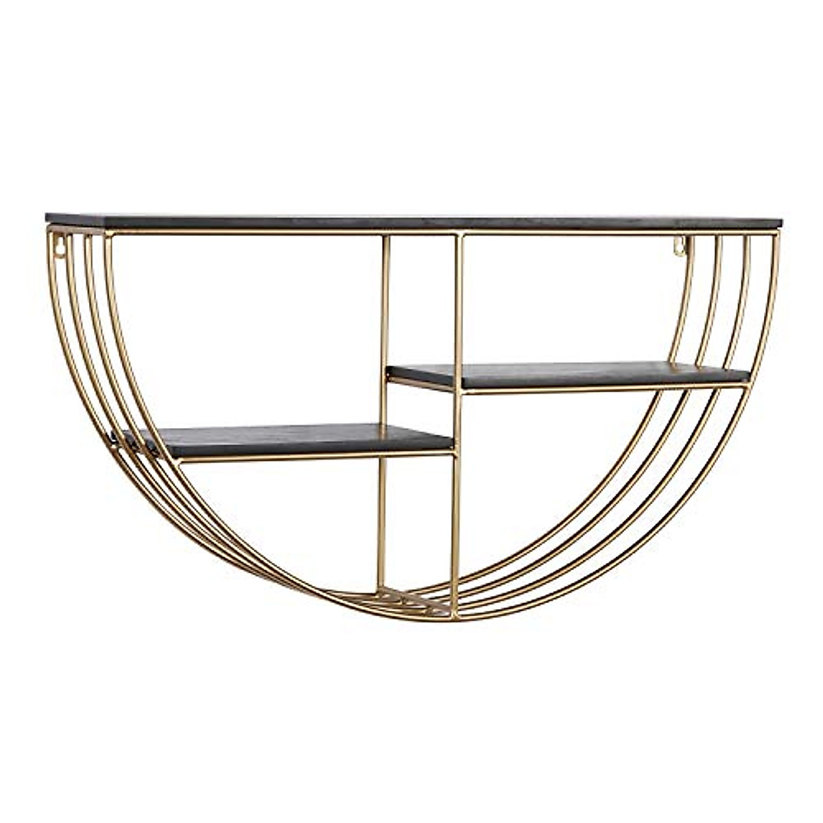 Deco 79 Wood 3 Shelf Wall Shelf with Half Moon Shape, 28" x 7" x 15", Gold