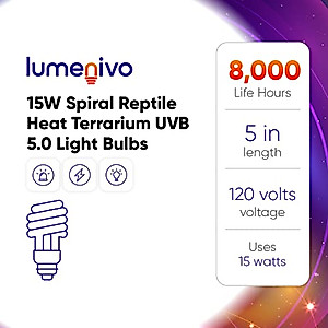 lumenivo 15 Watt UVB Reptile Light 5.0 15W Spiral Reptile Heat Terrarium Light Bulbs for Turtles, Gecko, Tortoise, Snake, Lizard, Chameleons, and Insects - 120V - 2 Pack
