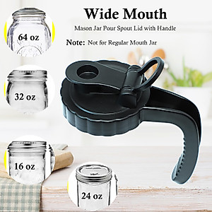 Wide Mouth Mason Jar Lid With Pour Spout & Heavy Duty Non- Slip Handle, Mason Jar Pitcher Lids With Top Flip Cap Airtight & Leak-Proof Seal, Easy Pouring Spout, Jars Not Included -2 Pack