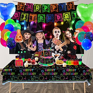 XJLANTTE 3 Pack Glow Party Tablecloth Supplies - Neon Plastic Disposable Birthday Table Cover, Black Light Rectangle All Over Print Table Cloth 51"x86.6" for Glow in The Dark Parties Decorations