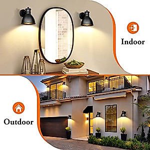 Brightever Outdoor Lights Wall Sconces Lantern, Farmhouse Wall Mount Porch Lights Fixtures, Industrial Patio Exterior Barn Light, Matte Black E26 Socket Lamp for Garage Doorway Bathroom(2 Packs)