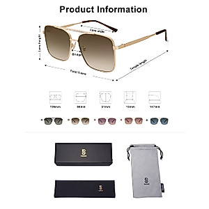 SOJOS Trendy Aviator Sunglasses Womens Oversized Retro Rhinestone Double Bridge Square Women Shades SJ1195 Gold Frame Coffee Lens