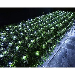 iBaycon White Christmas Net Lights, 200 LED 7ft × 5ft Connectable 8 Modes Low Voltage Bush Lights Mesh Netting Lights for Christmas Trees, Wedding, Garden, Outdoor Decorations (Green Wire, White)