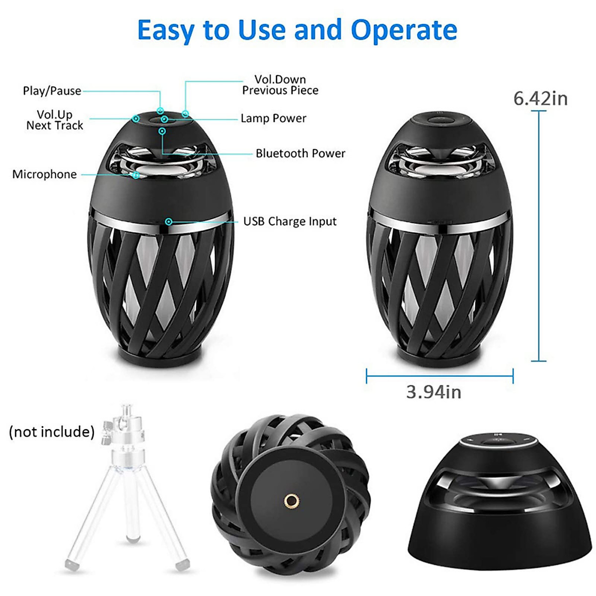 LED Flame Speaker Lamp, Unique Men Gifts Torch Atmosphere Outdoor Echo Portable Stereo Bluetooth Speakers with HD Audio and Enhanced Bass Night Light BT 5.0 for iPhone Android Electronics For Men