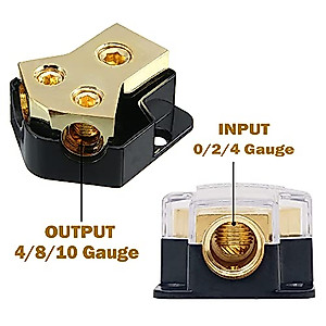 2 Way Power Distribution Block, LAWUZA Connecting Block 0/2/4 Gauge in 4/8/10 Gauge Out Amp Ground Distributor for Auto Car Audio Splitter Amplifier