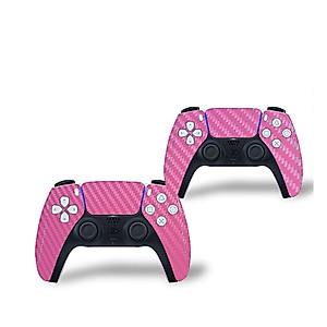 HAO Carbon Fibre Skin for PS5 Console and 2 Controllers Sticker Same Decal, Durable, Scratch Resistant, Bubble-Free Cover Compatible with Playstation 5 (Pink,Playstation 5)