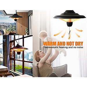 Outdoor Heater, 1500W Hanging Patio heaters, Ceiling Mounted Heater for Balcony, Halogen Heaters for Courtyard, 3S Fast Heating, IP24 Waterproof, Rated 2 Power Levels, for Outdoor, Great Room, Garage.
