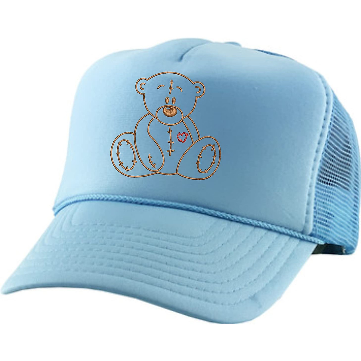 ALLNTRENDS Adult Bear Trucker Hat Heart Embroidered Baseball Cap Adjustable Snapback Cute Hats (Sky Blue)