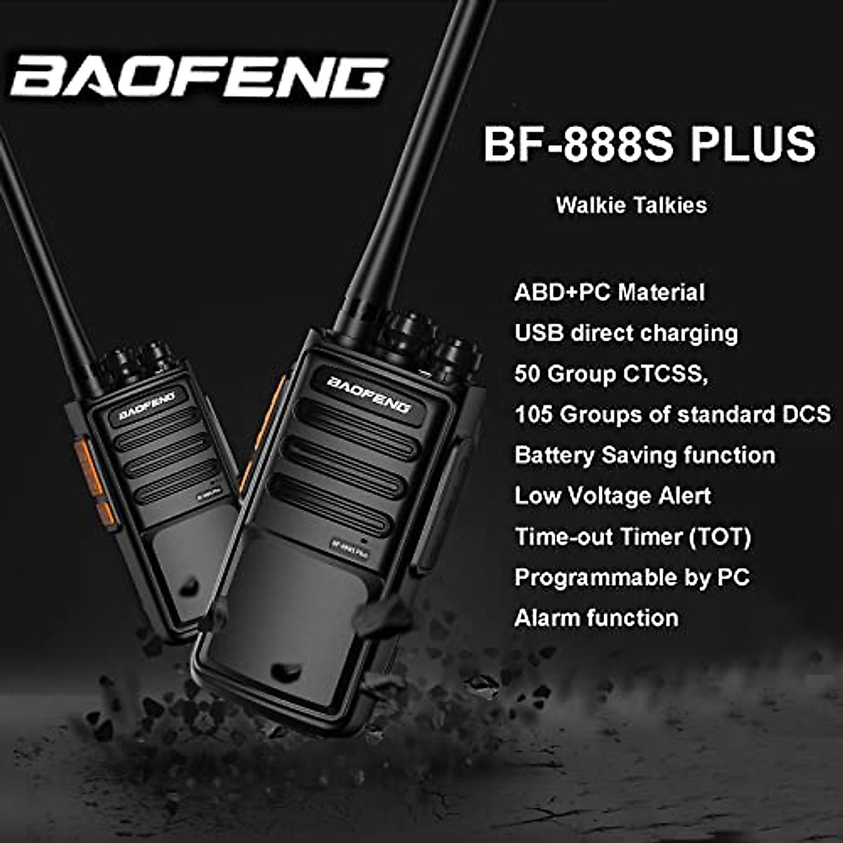 BAOFENG Walkie Talkies Long Range BF-888S Plus Rechargeable 1500mAh Li-ion All Day Working, USB Cable Charging Portable Two Way Radio with Earpieces and Mic（2 Pack）