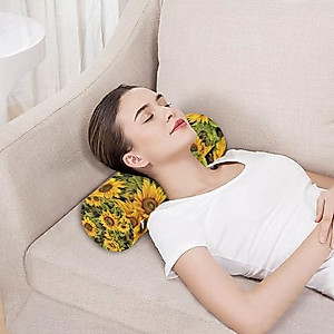 xigua Beautiful Sunflowers Neck Roll Pillow for Neck Relief with Removable Washable Cover - Memory Foam Round Cylinder Bolster, Ergonomically Designed for Head, Neck, Back, and Legs