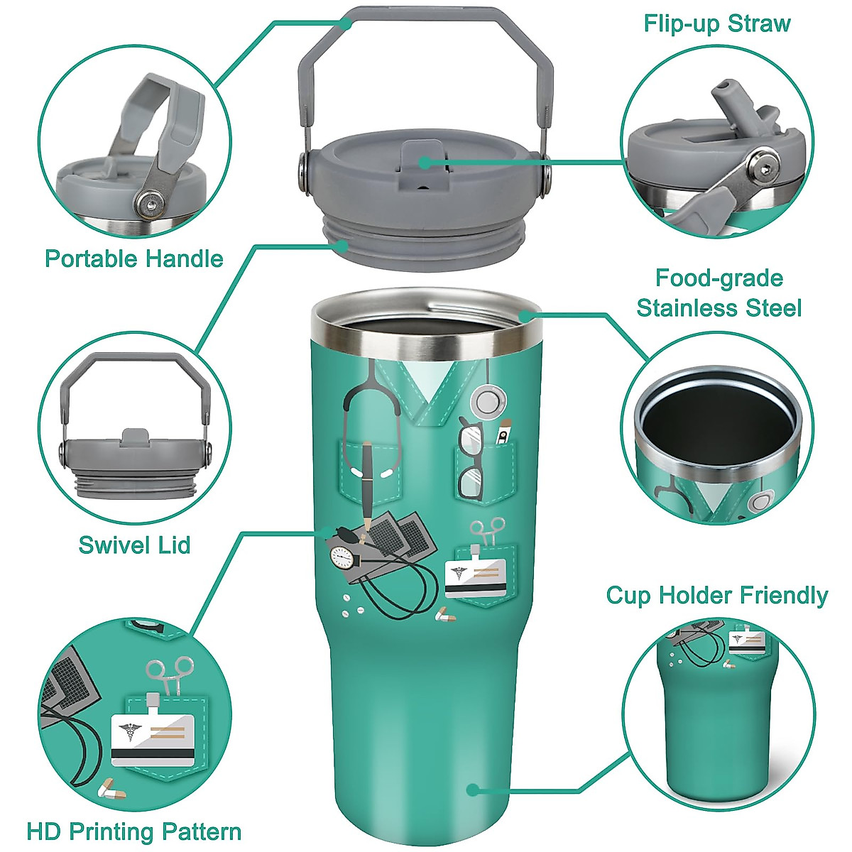 soeufnwhf 30oz Nurse Tumbler Cup with Handle Nurse Travel Coffee Mug, Nurse Nutrition Facts Tumbler, Best Nursing School Gifts, Nursing Graduation Gifts, RN Gifts for Nurses Appreciation Gifts