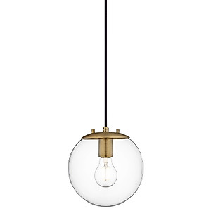 Linea di Liara Sferra Modern Large Glass Pendant Light Kitchen Island Brass Pendant Lighting Clear Glass Globe Pendant Light Mid Century Hanging Light Fixture, LED Bulb Included, UL Listed