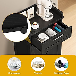 DWVO 10 Gallon Trash Cabinet with Storage Cabinet ＆ Drawer, Wooden Tilt Out Trash Cabinet Hidden Garbage Bin Cabinet, Tilt-Out Hamper for Kitchen Island, 20.5" W x 14" D x 39" H, Black