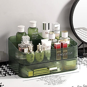 CESTATIVO Makeup Organizer with Stackable Drawer, Skincare Cosmetics Organizer, Bathroom Vanity Organizer and Storage, Large Capacity Organizer for Dresser Countertop, Clear Green