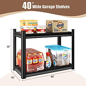 Rufokisa 40" W 2-Tier Garage Shelving Heavy Duty, 1000LBS Loads Garage Storage Shelves, Metal Shelving Units and Storage Racks, Industrial Utility Shelf Heavy Duty,40" Wx16 Dx36 H, Black