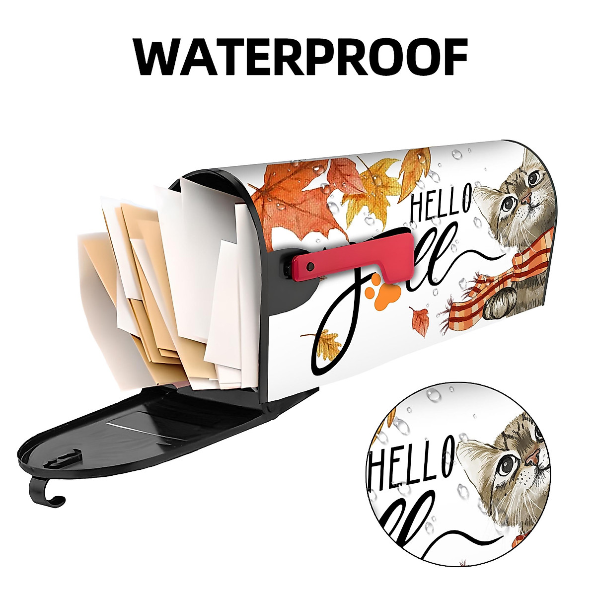 Fall Cat Mailbox Cover 21x18 Inch, Hello Fall Post Letter Box Covers, Autumn Harvest Thanksgiving Magnetic Waterproof Mail Wraps for Outdoor Yard Garden Standard Mailbox Decor