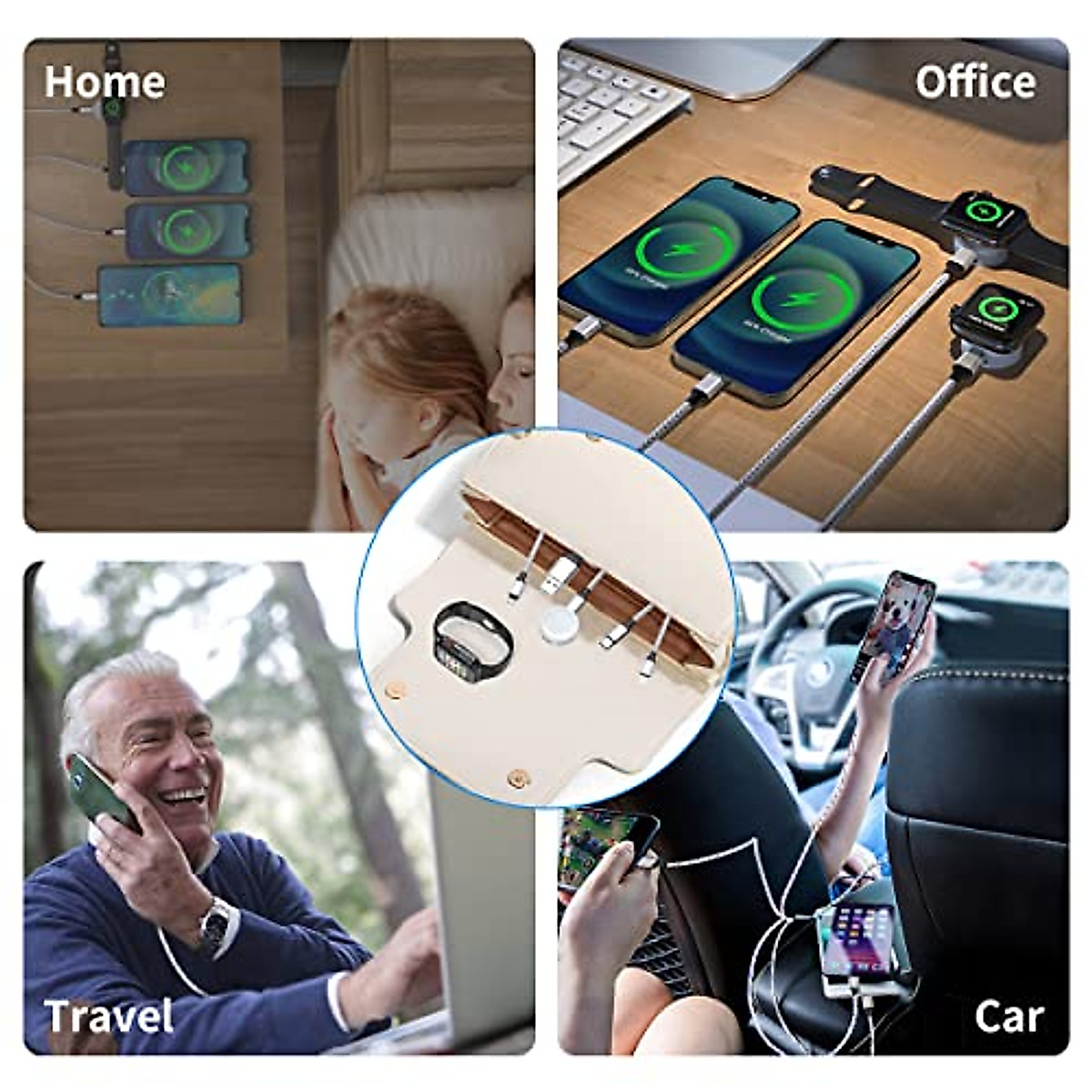 MTAKYI 5 in 1 Watch Charger Cable for iWatch 1.8M/6Ft Multi USB Universal Smart Watch Charging Cable Magnetic with Lightning+Micro USB+Type C for Aple Watch Series1-7/iPhone 13-6/Airpods/Android