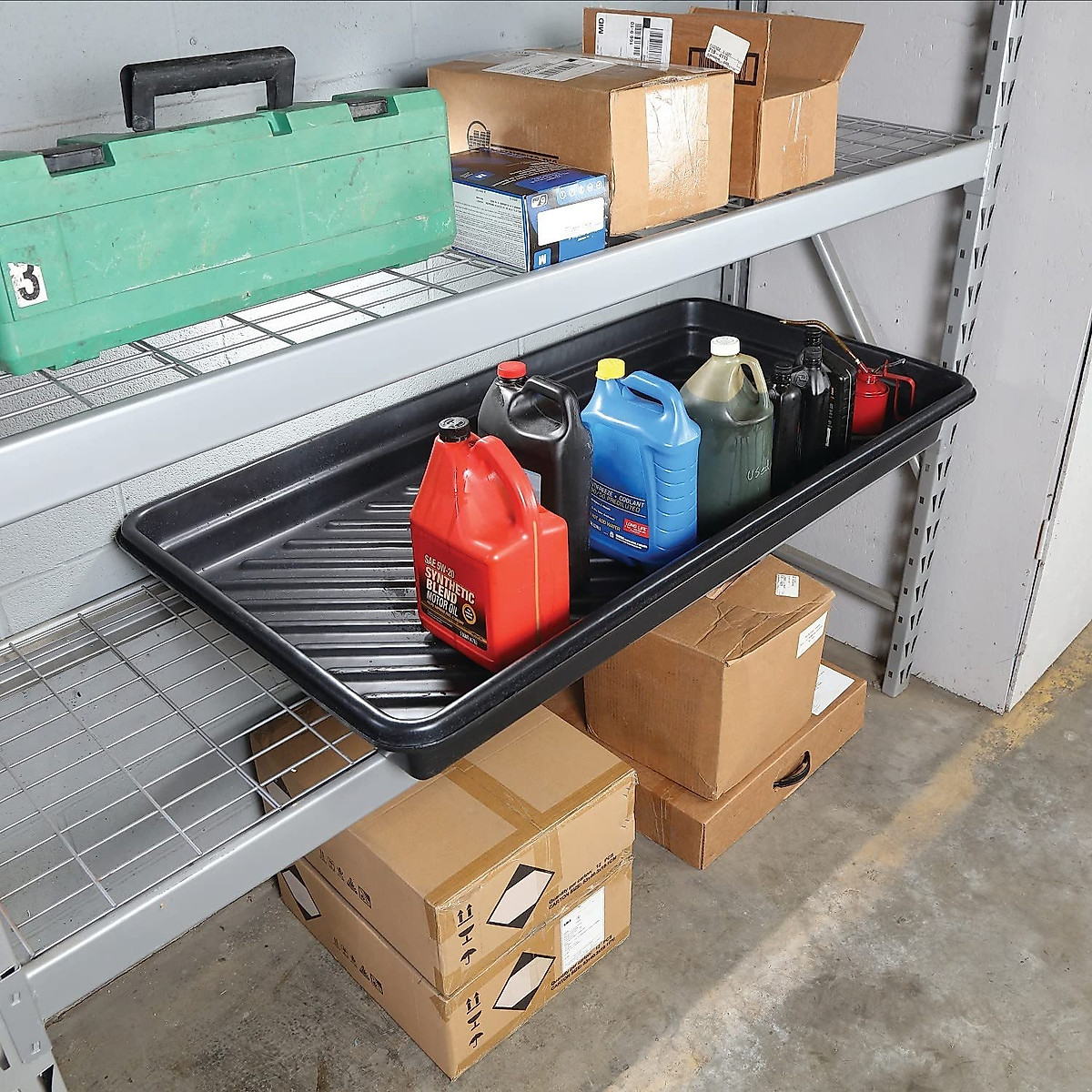 PIG Containment Tray New Pig Utility Tray 23-Gallon Sump Capacity 52" x 28" x 5" Plastic Tray PAK919, Black