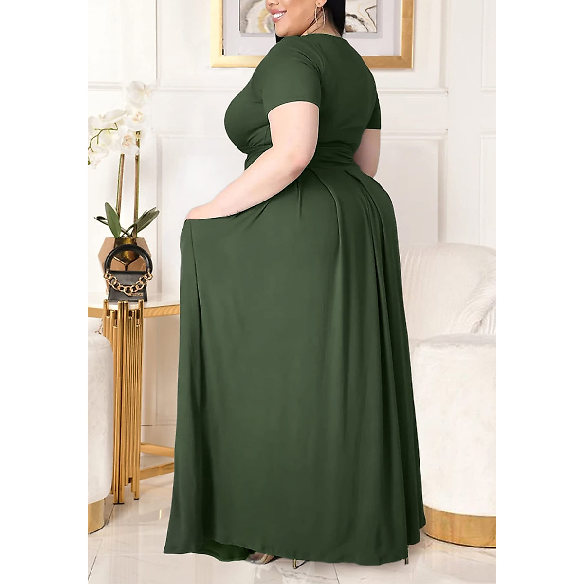 Summer Women's Plus Size 2 Piece Dress Sets Printed High Waisted Maxi Dress Sets Clubwear Tracksuit-Green