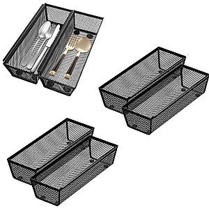 Sisfung Drawer Organizer, Silverware Drawer Organizer for Kitchen, Utensil Mesh Drawer Organizer with Interlocking Arm for Flatware, Knives, Pen, Cosmetic (9 * 3 * 2 inch, 6-Pack)