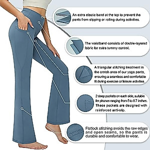 YOYOYOGA Women's Boot Cut Yoga Pants High Waisted Stretchy Bootleg Leggings Tummy Control Athletic Pants Pull On x-Large Blue