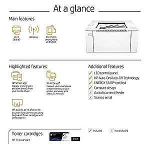 HP LaserJet Pro M102w Wireless Laser Printer, Works with Alexa (G3Q35A). Replaces HP P1102 Laser Printer, White